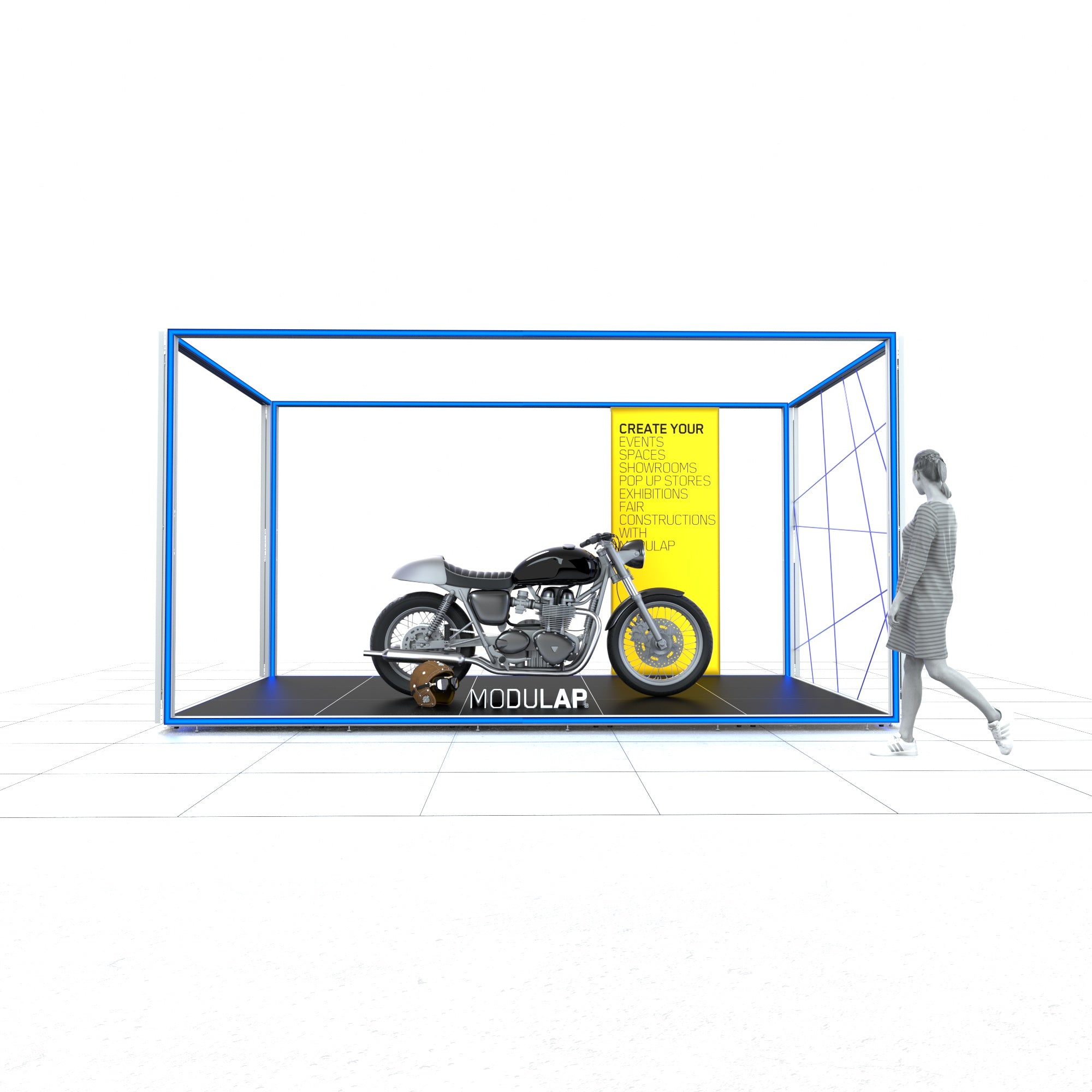 Large-format, open cube made of Lightframes with system floor | LENNY ...